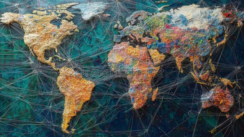 Colorful Pixelated World Map Mosaic on Teal Background Stock ...