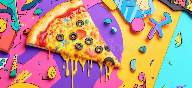 Colorful Pizza Slice with Toppings, Vibrant Background, Playful Design ...