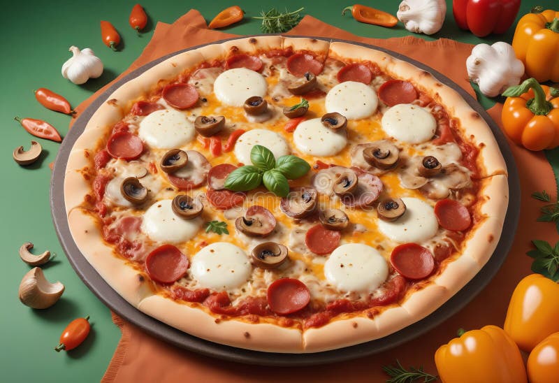 A Colorful Pizza with Various Toppings Stock Illustration ...