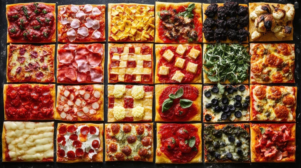 Colorful Arrangement of Diverse Pizzas Showcasing Various Toppings and ...