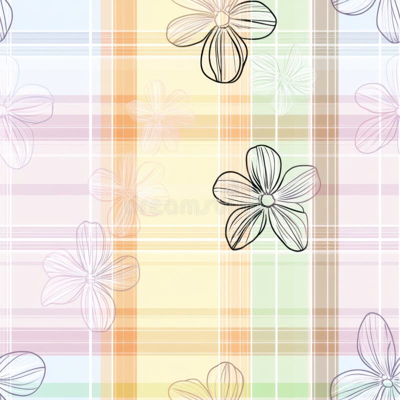 Colorful Plaid Background with Delicate Floral Sketches Stock Image ...