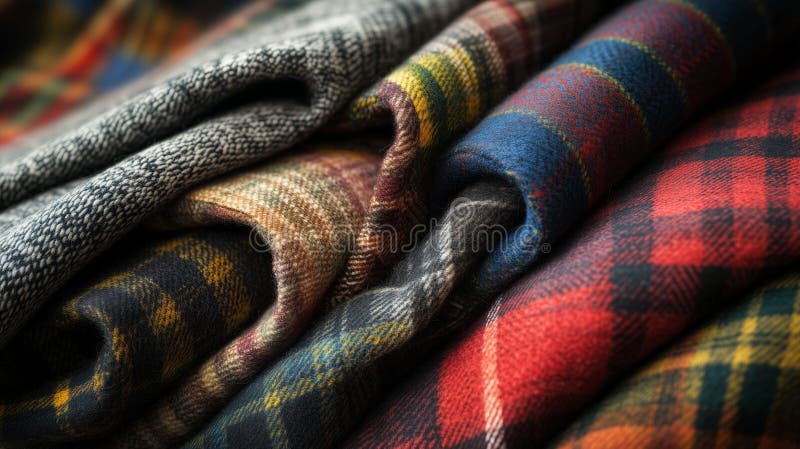 Colorful Plaid Wool Fabrics Close-up. Stock Illustration - Illustration ...