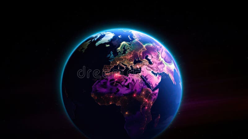 Colorful Planet Earth View from Space Purple Glowing Light Generative ...