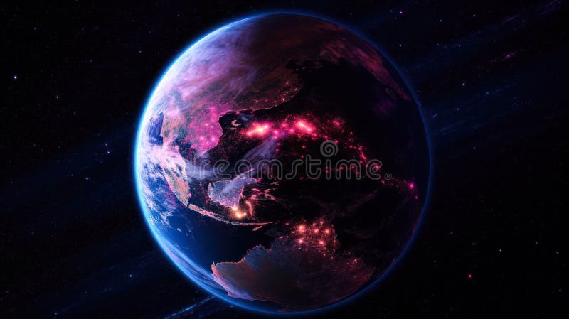 Colorful Planet Earth View from Space Purple Glowing Light Generative ...