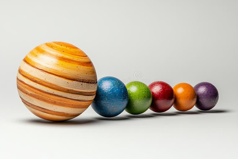 Colorful Planet Models in a Row on White Background Stock Illustration ...