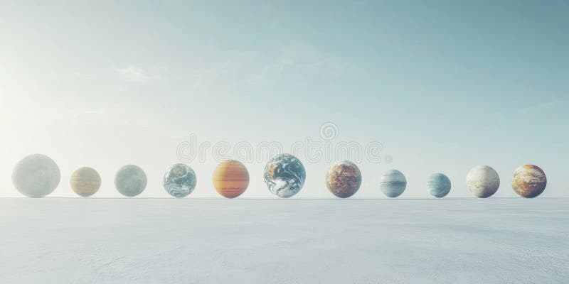 Colorful Planets Aligned in a Row Against a Blank Sky Background for ...