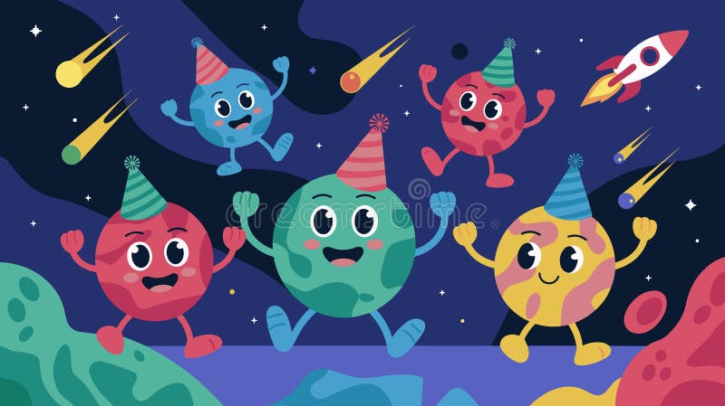 Colorful Planets Dancing in Vibrant Outer Space. Stock Vector ...