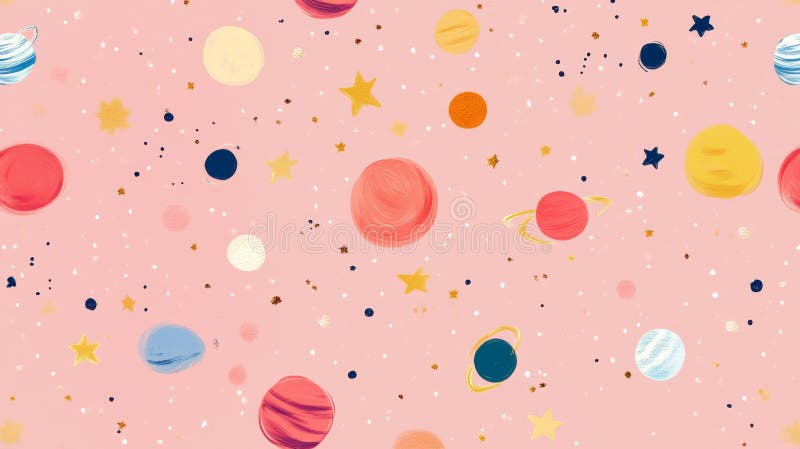 Colorful Planets and Stars on a Pink Background, Space-themed Pattern ...