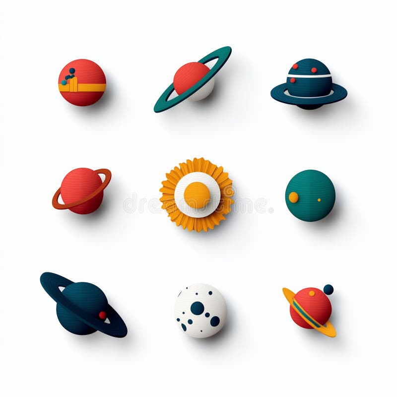 Colorful Planets and Sun Illustrations Representing Solar System ...