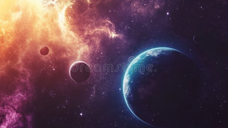 Colorful Planets in Vibrant Outer Space with Nebula Stock Image - Image ...