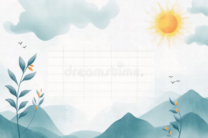 Bright and Cheerful Planner Layout with Nature Inspired Sun, Clouds ...