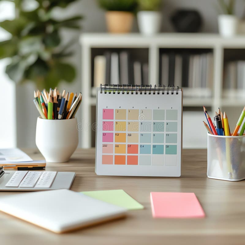 Colorful Planner on a Modern Workspace Desk Stock Photo - Image of ...