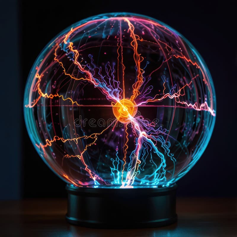Colorful Plasma Sphere Displaying Electric Arcs in a Dark Setting for ...