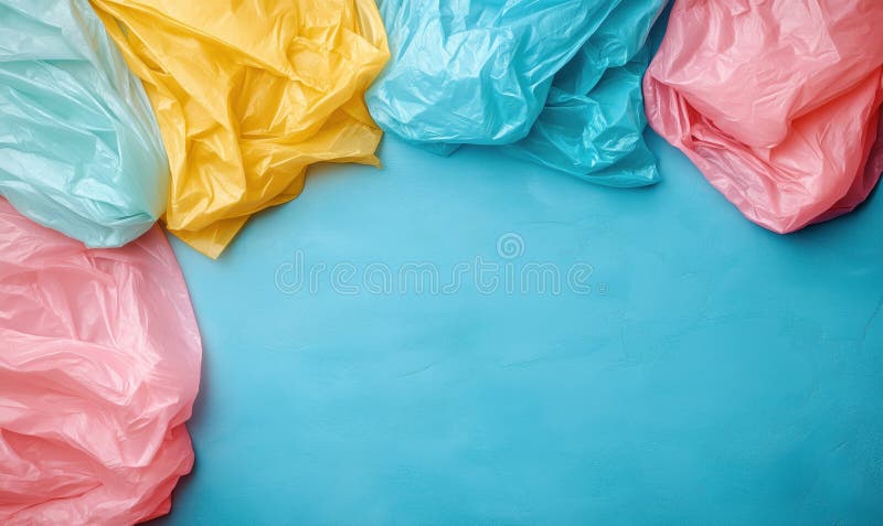 Colorful Plastic Bags on Blue Background Creating Vibrant Abstract ...