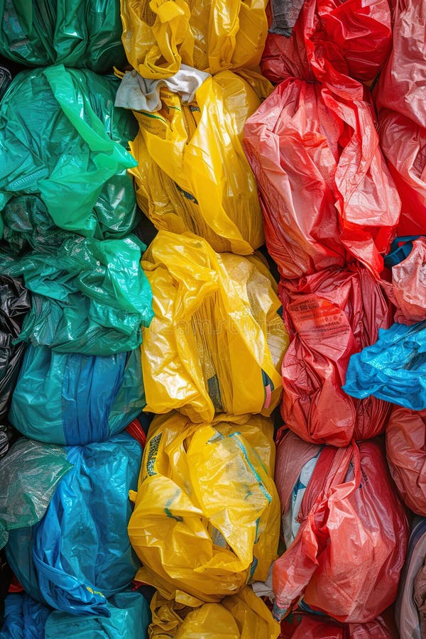 Colorful Plastic Bags Tied Up, Environmental Concern Concept Stock ...