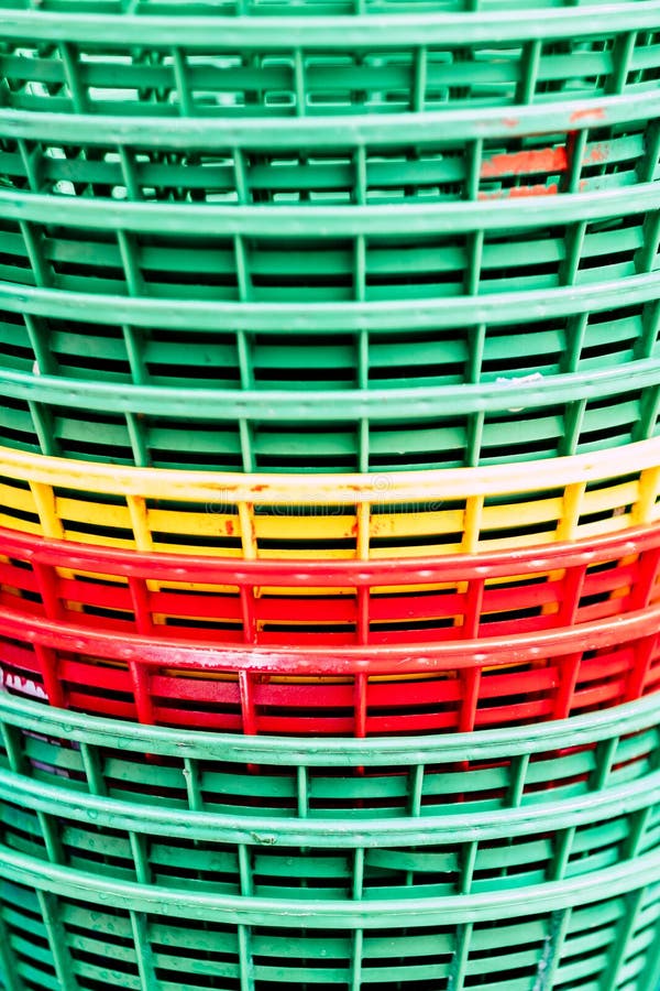 Colorful Plastic Baskets Stacked Stock Photo - Image of wood, graphic ...
