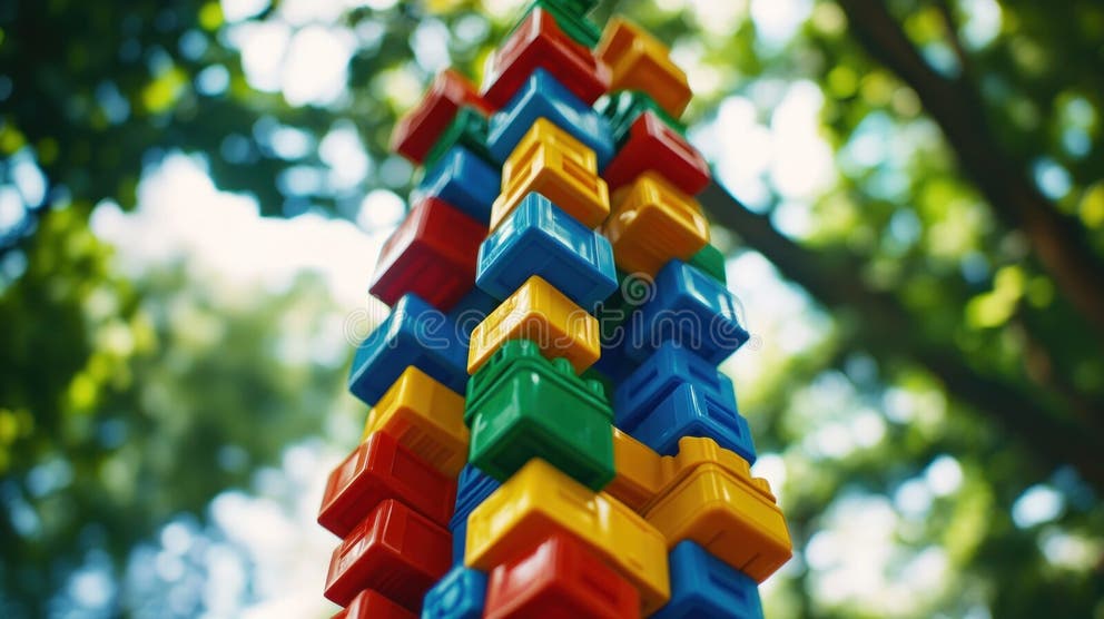 Colorful Building Blocks Tower Outdoors Stock Illustration ...