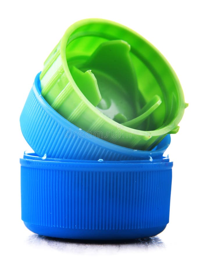 Colorful Plastic Bottle Caps Isolated on White. Recycling Stock Photo ...