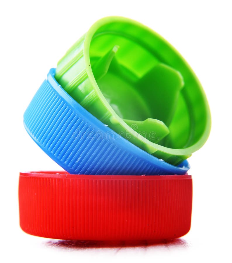 Colorful Plastic Bottle Caps Isolated on White. Recycling Stock Image ...