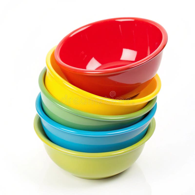 Colorful Plastic Bowls Stack Isolated on White Background Stock ...