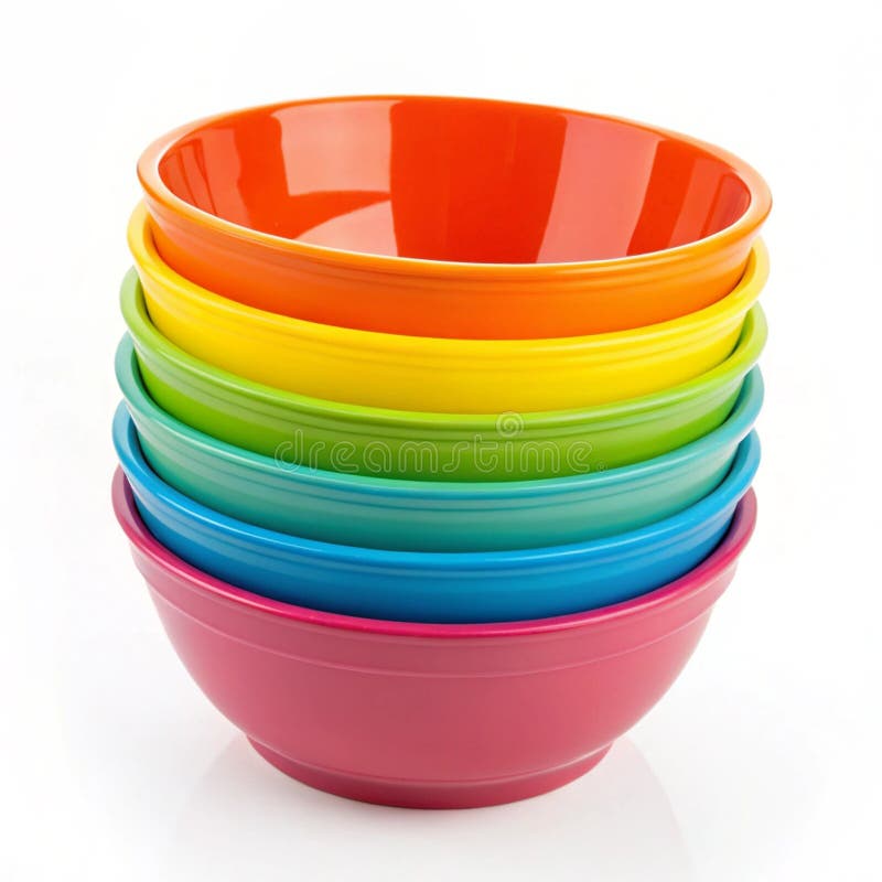 Colorful Plastic Bowls Stack Isolated on White Background Stock ...