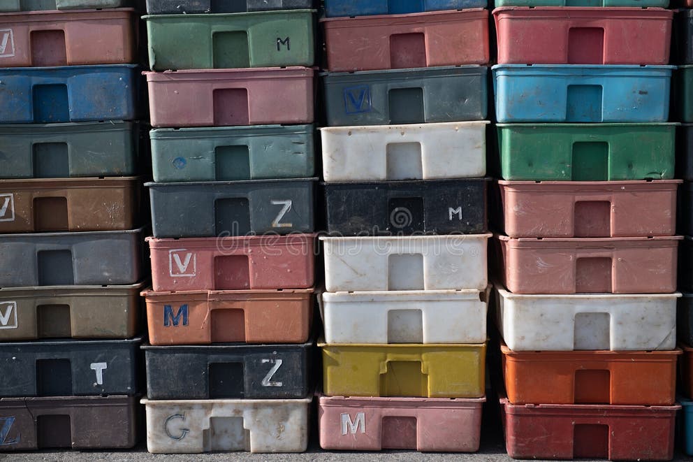 Colorful Plastic Boxes in Grid Pattern for Efficient Warehouse Storage ...