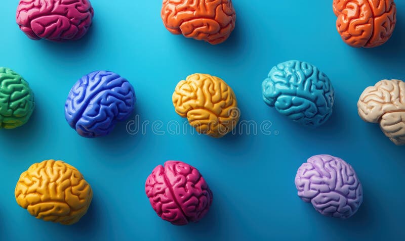 Colorful Plastic Brain Models Arranged on Blue Background for ...