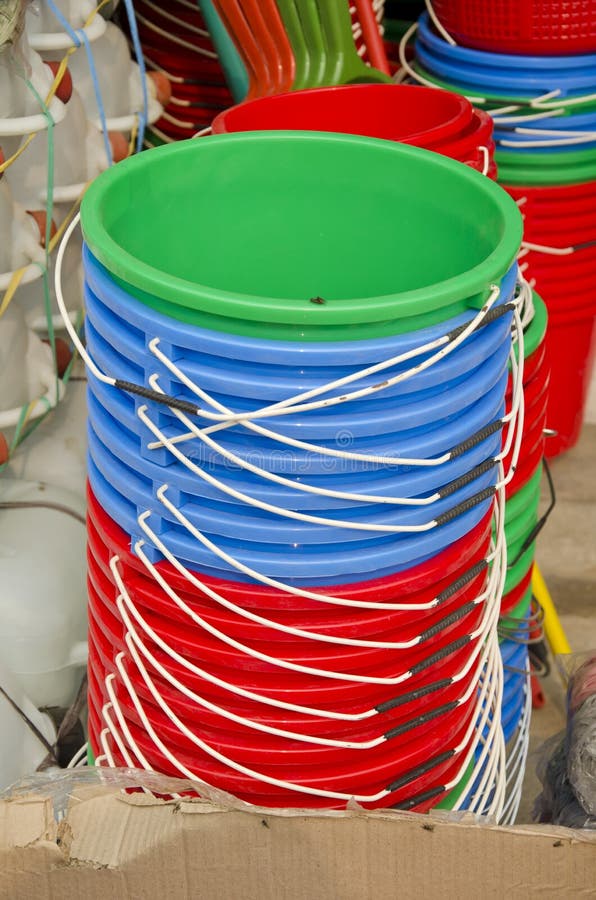 Colorful Plastic Buckets in Asia Market Stock Image - Image of coorful ...