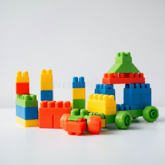 Colorful Plastic Building Blocks Arranged on a White Surface ...