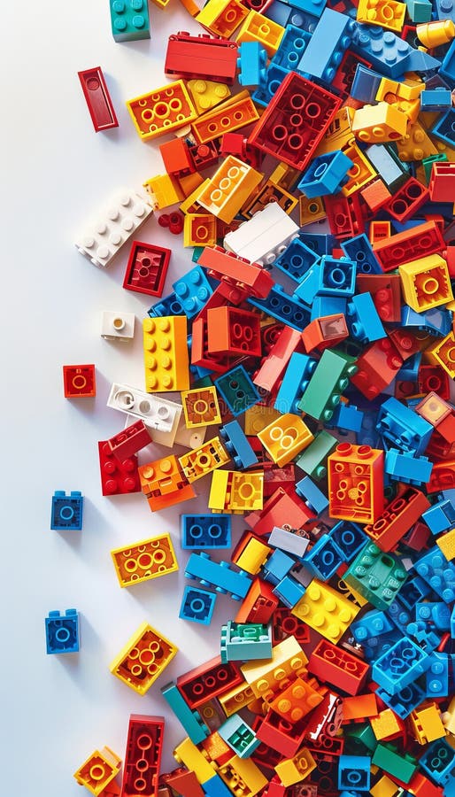 Colorful Plastic Building Blocks Scattered on a Light Blue Background ...