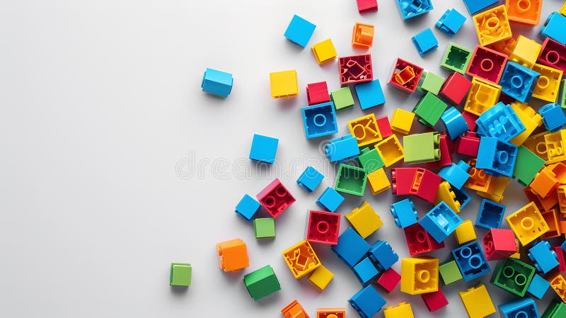 Colorful Plastic Building Blocks Scattered on a White Background Stock ...