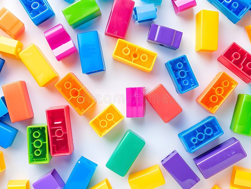 Colorful Plastic Building Blocks Scattered on a White Background Stock ...
