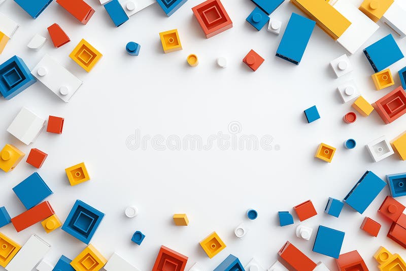 Colorful Plastic Building Blocks Scattered on a White Background ...