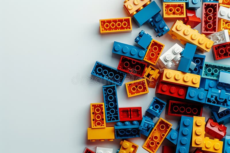 Colorful Plastic Building Blocks Scattered on White Background ...