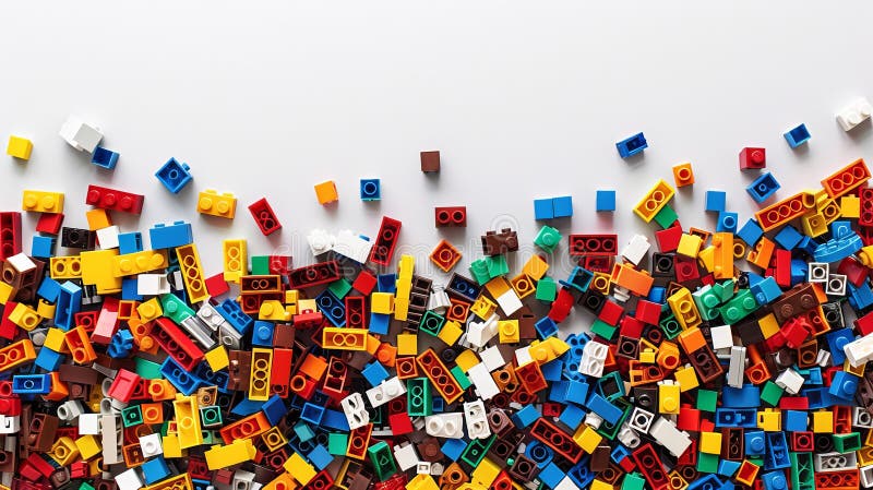 Colorful Plastic Building Blocks Scattered on White Background, Top ...