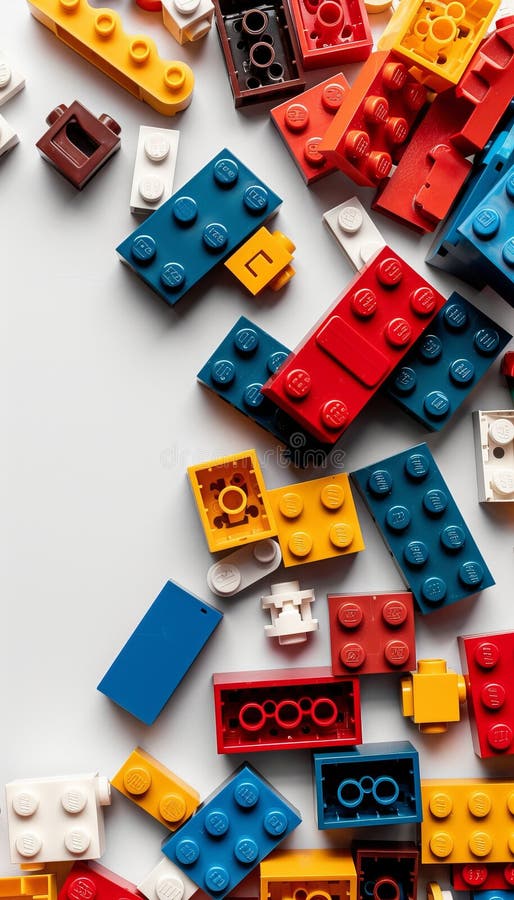 Colorful Plastic Building Blocks Scattered on White a Playful, Creative ...