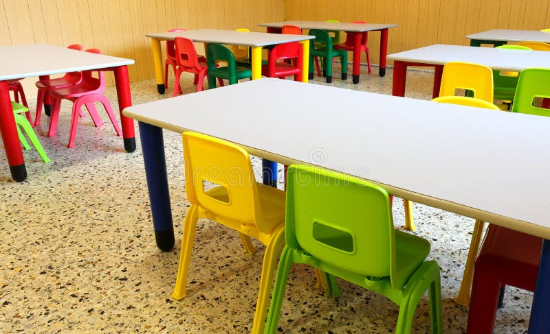 Plastic Chairs and Small Tables in the Nursery Class Stock Photo ...