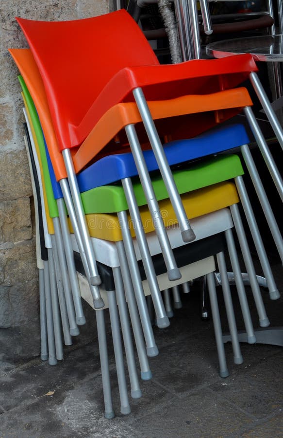 Colorful Plastic Chairs at an Street Cafe Stock Image - Image of ...