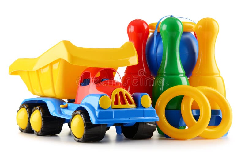 Colorful Plastic Children Toys on White Background Stock Image - Image ...