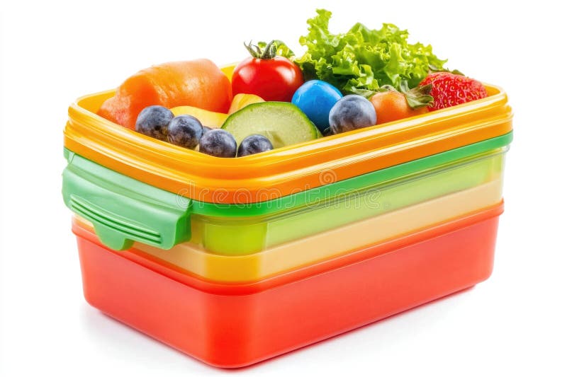 Colorful Plastic Container Filled with Fruits and Vegetables Stock ...