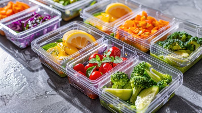 Colorful Plastic Containers Filled with Various Vegetables for Grocery ...