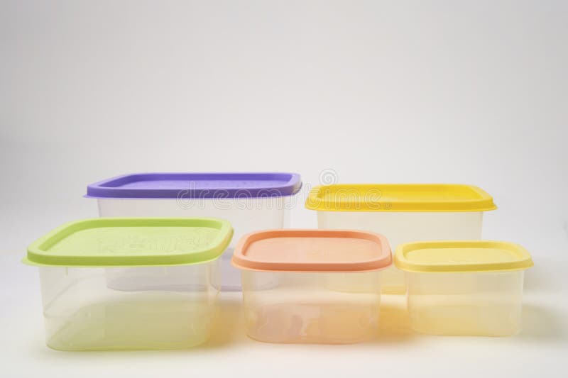 Colorful Plastic Containers on White Background Stock Image - Image of ...