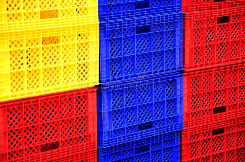 Colorful plastic crates. stock photo. Image of crates - 26881688