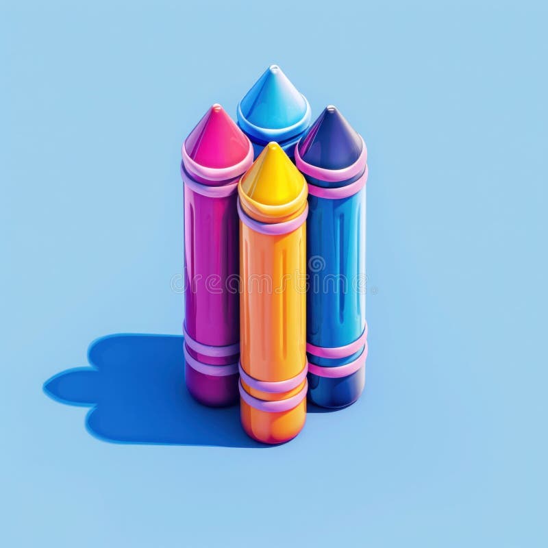 Colorful Plastic Crayons on Blue Background. Generative Ai Stock ...
