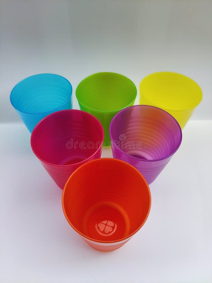 Colorful plastic cup stock photo. Image of drink, background - 197887636