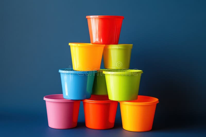 Colorful Plastic Cups Arranged in a Pyramid Shape Stock Image - Image ...