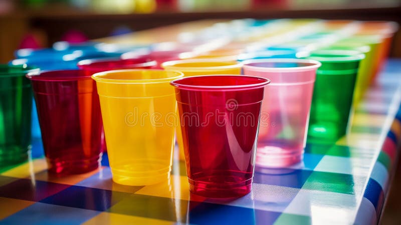 Colorful Plastic Cups on a Party Table. Generative Ai Stock ...