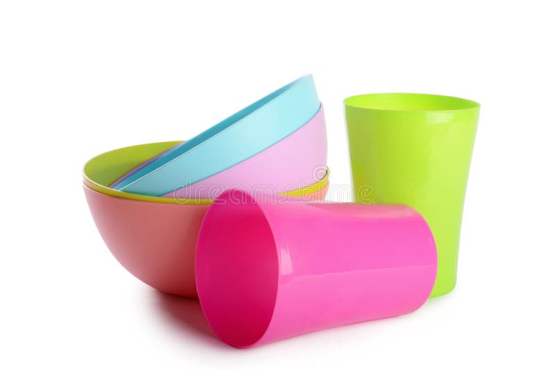 Colorful Plastic Cups and Plates Stock Photo - Image of objects, food ...