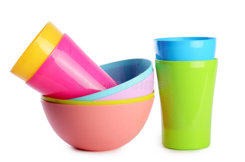 Cups, Plates and Cutlery of Plastic Stock Image - Image of blue, party ...