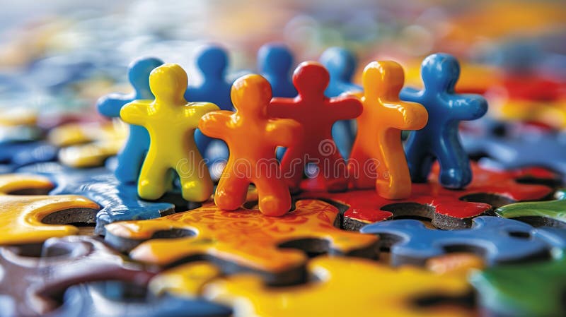 Colorful Plastic Figures on Puzzle Pieces Stock Illustration ...
